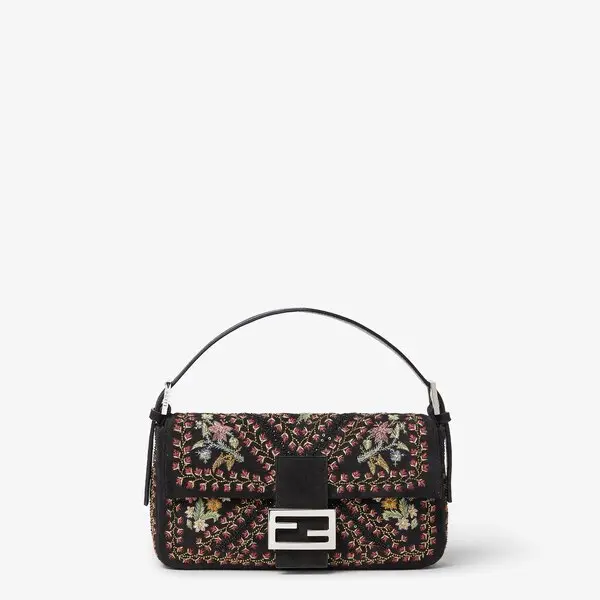 Fendi Baguette® 26424 Black Suede Bag With Embroidery - [multicolor]